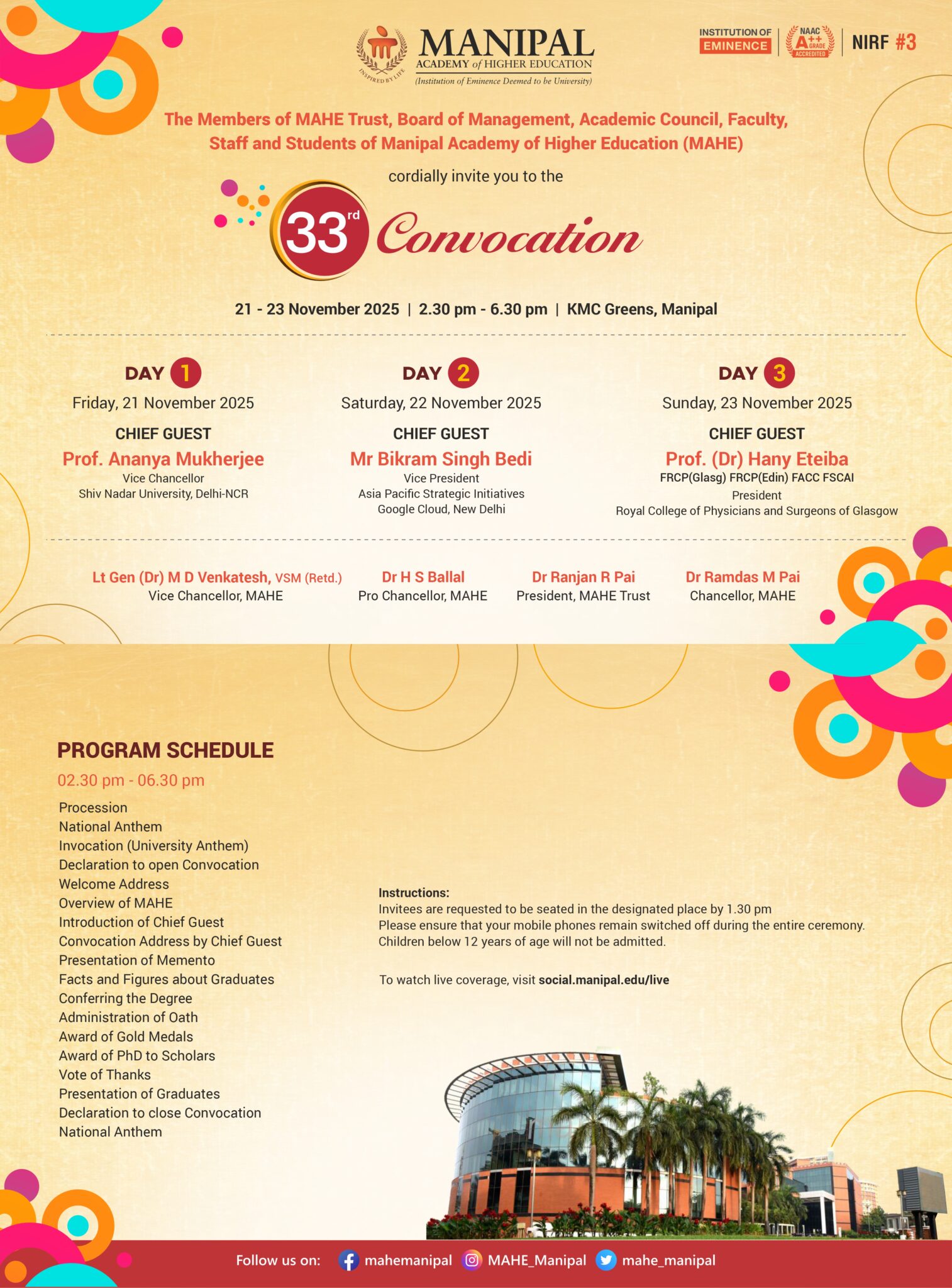 33rd Convocation of MAHE – Day 1-21 November 2025 – Social Manipal